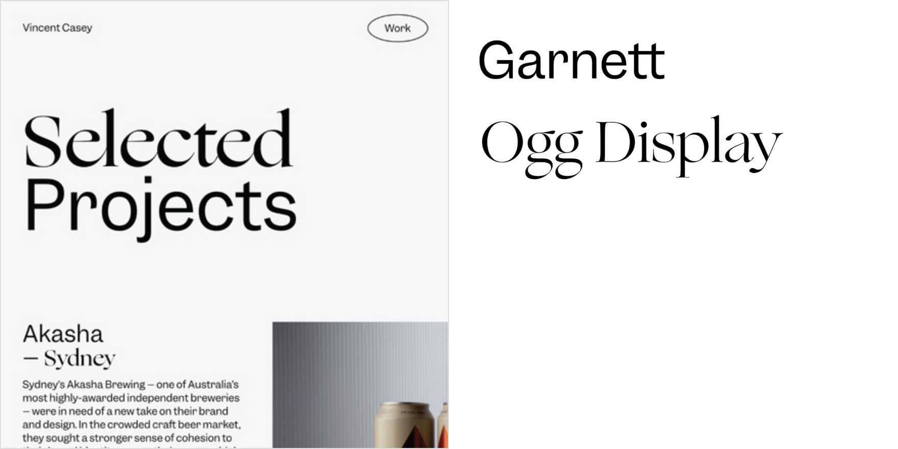 Vincent Casey portfolio website - Fonts In Use