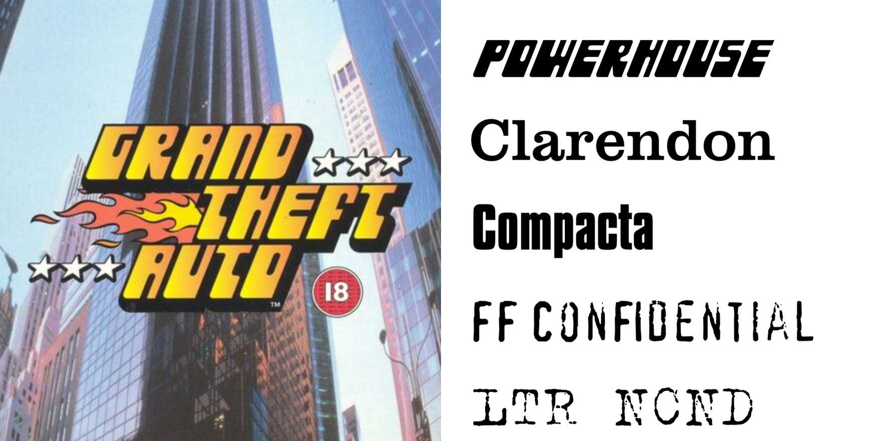 Grand Theft Auto cover art (PC) - Fonts In Use