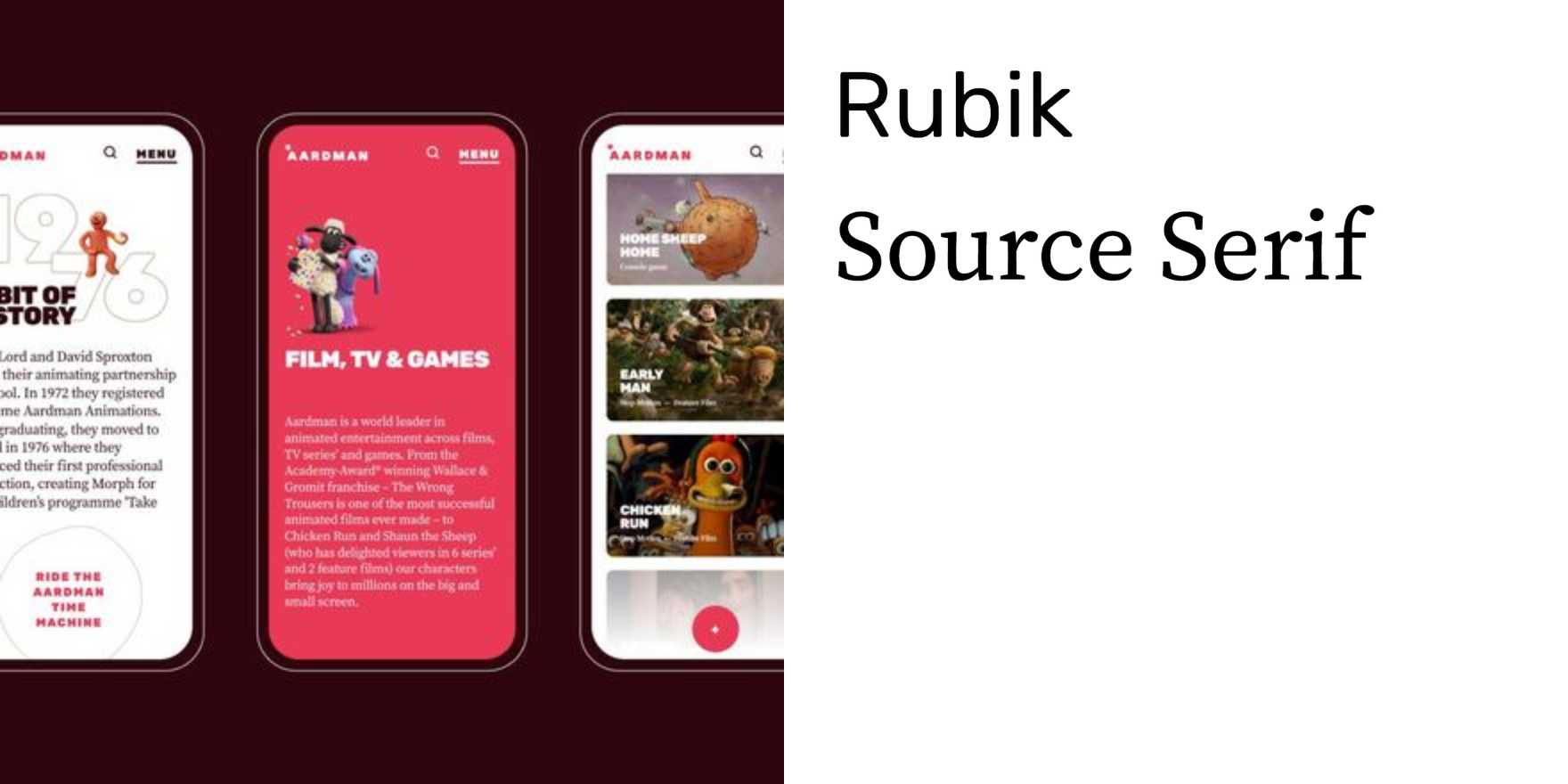 Aardman Animations website - Fonts In Use