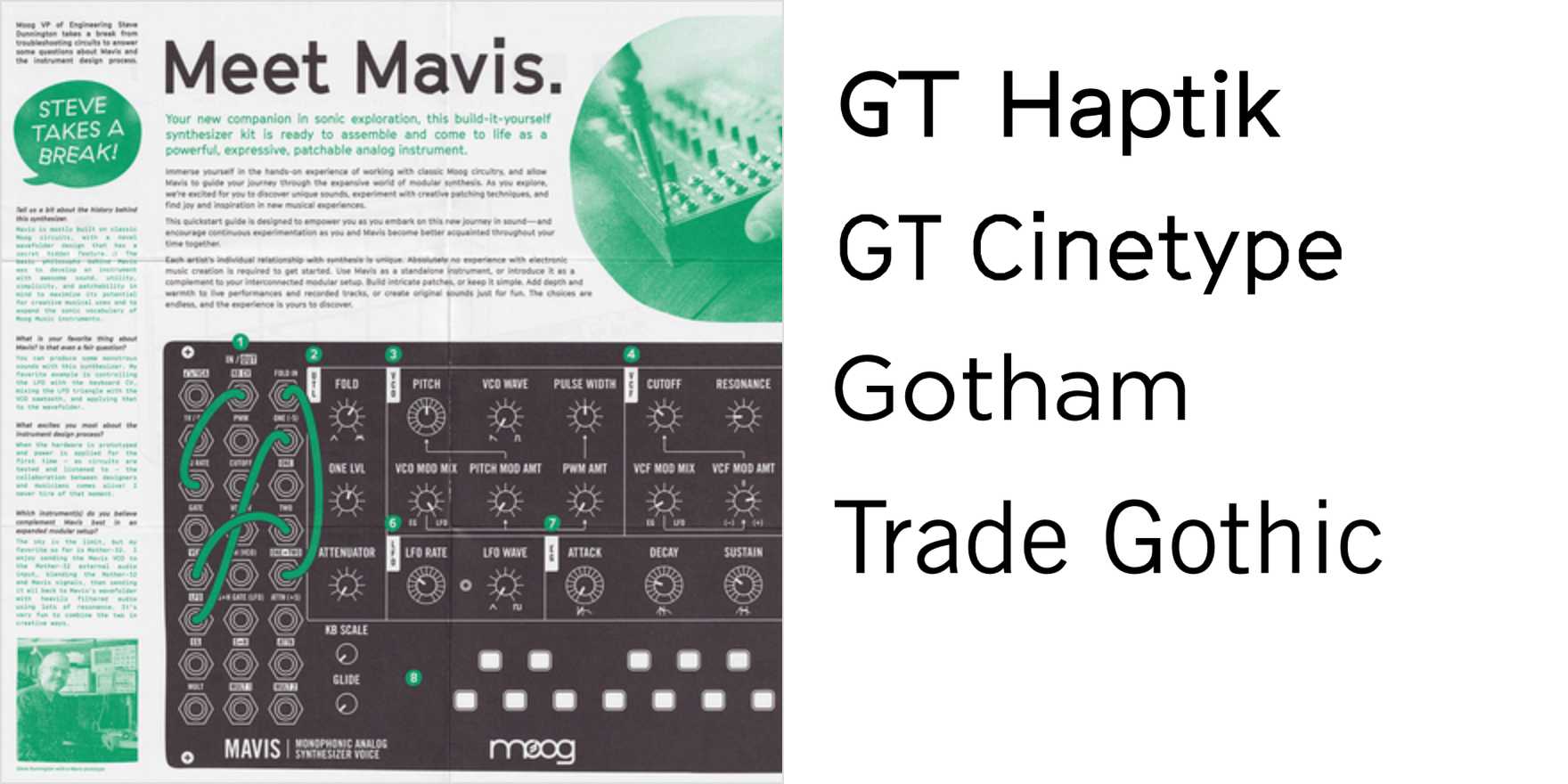 Moog Mavis - Fonts In Use