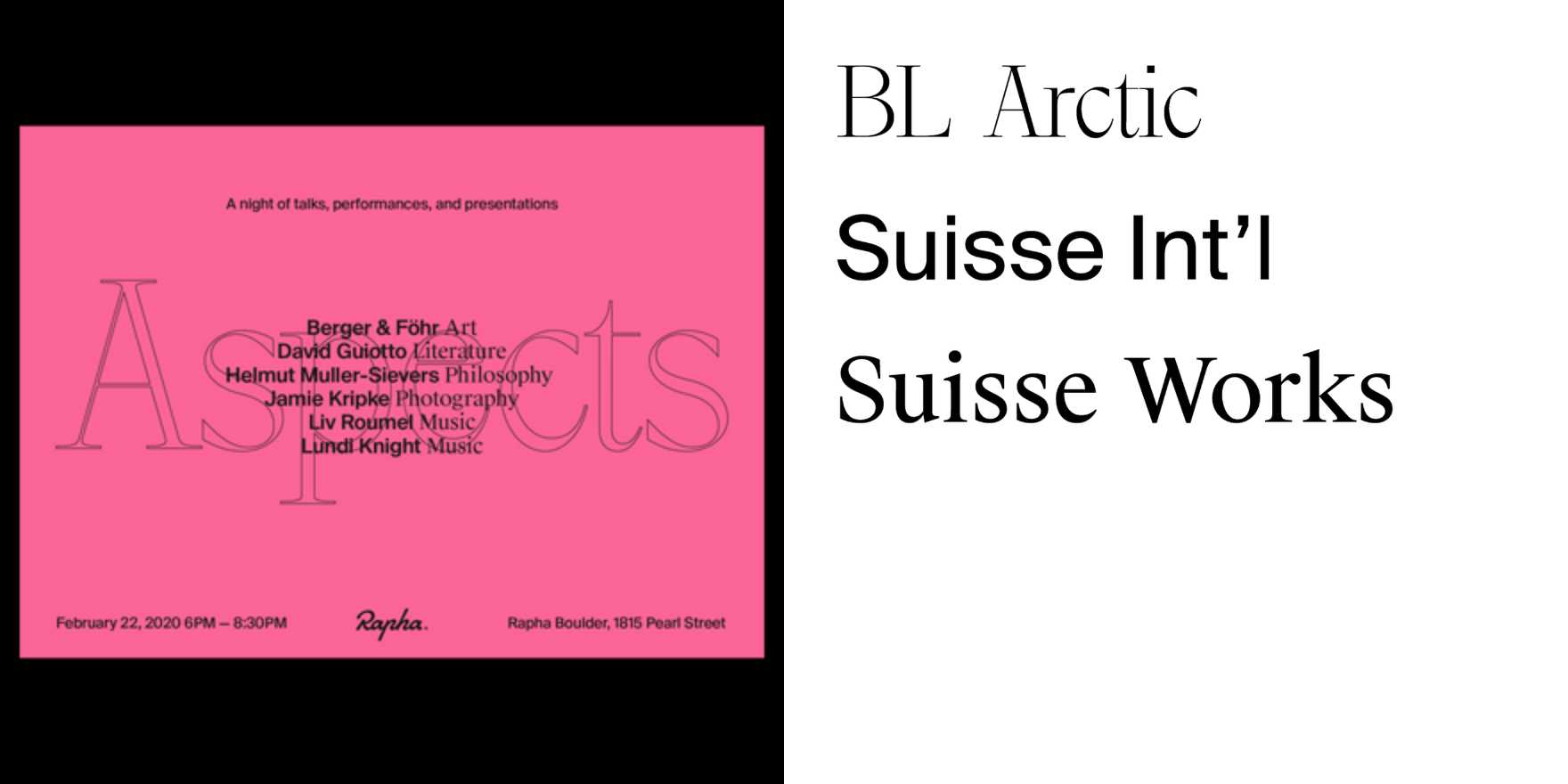 Rapha Aspects event - Fonts In Use