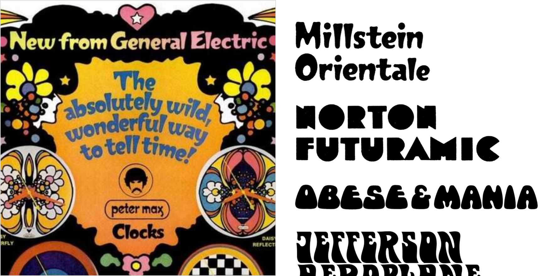 Peter Max clocks for General Electric - Fonts In Use