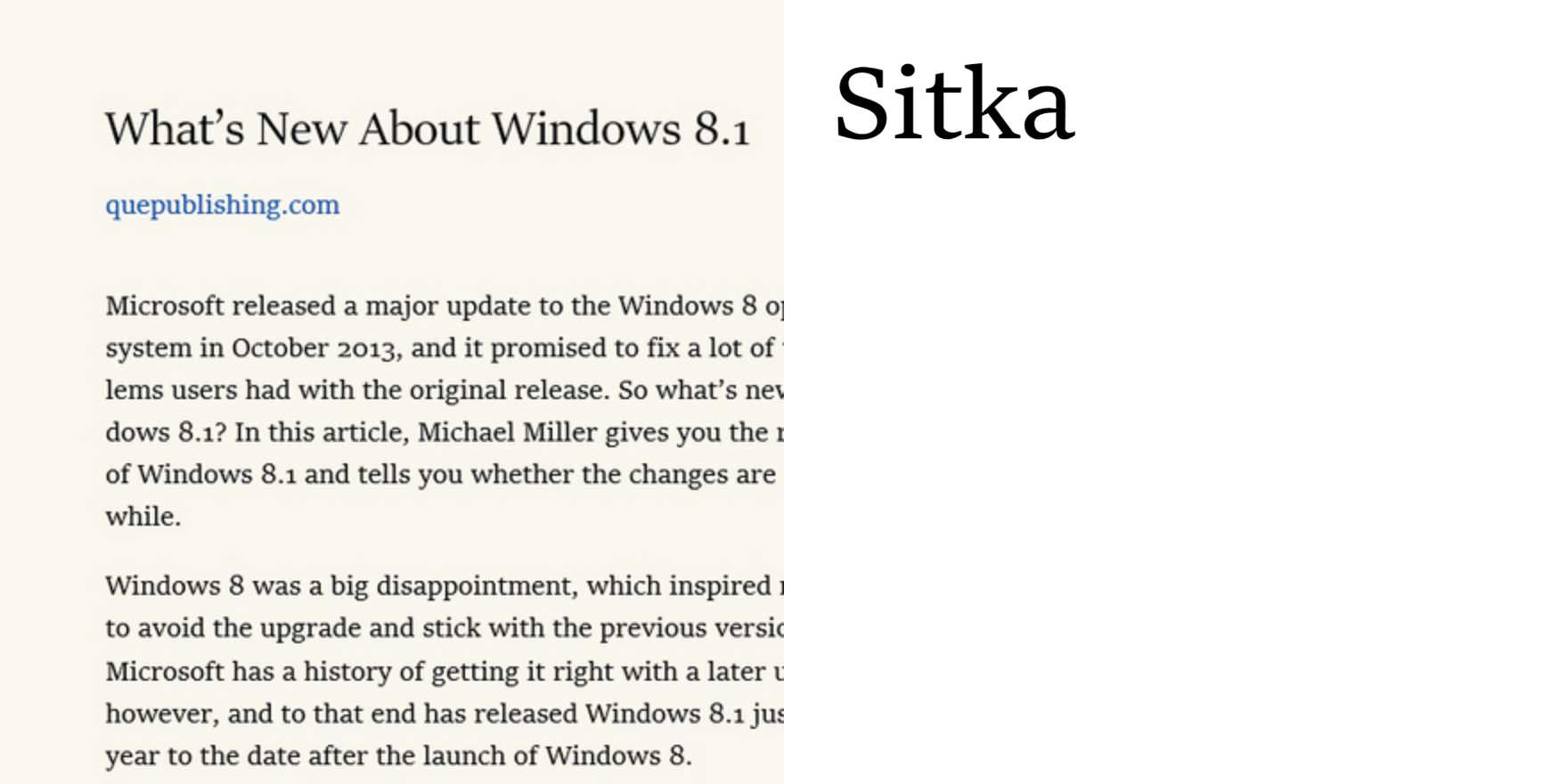 Internet Explorer 11 Reading View - Fonts In Use