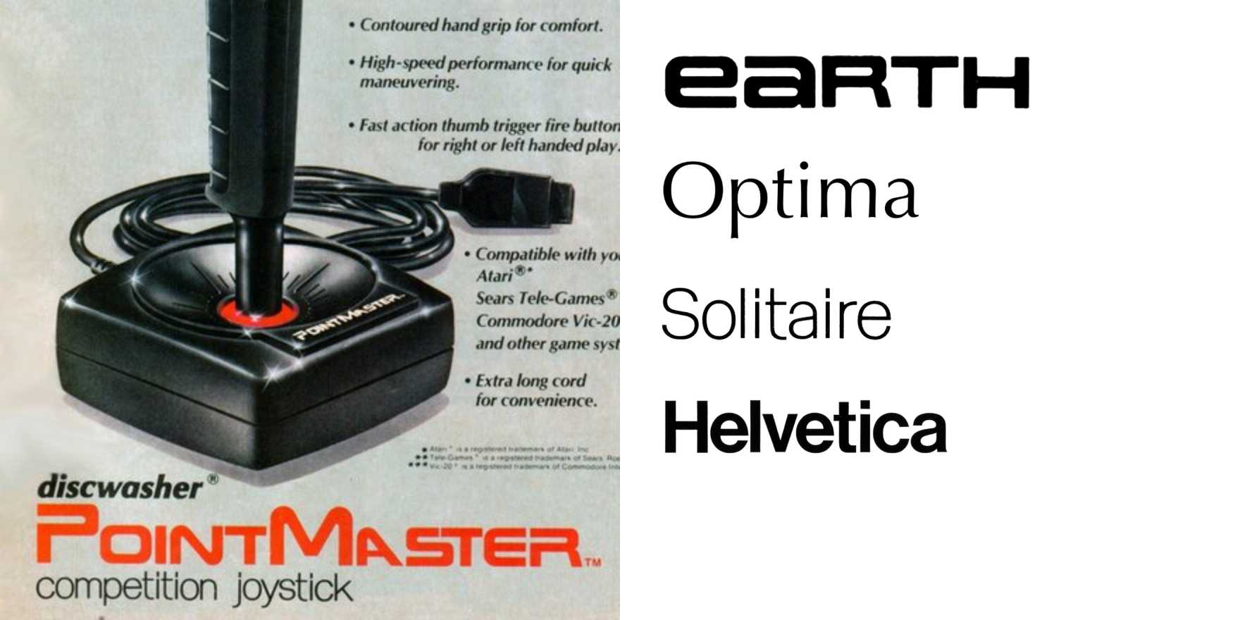 Discwasher PointMaster Joystick print ads - Fonts In Use
