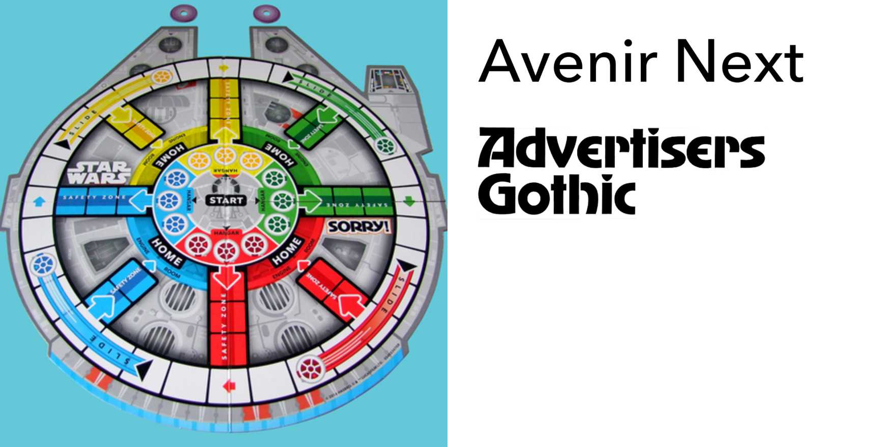 Sorry! Star Wars Millennium Falcon game board - Fonts In Use