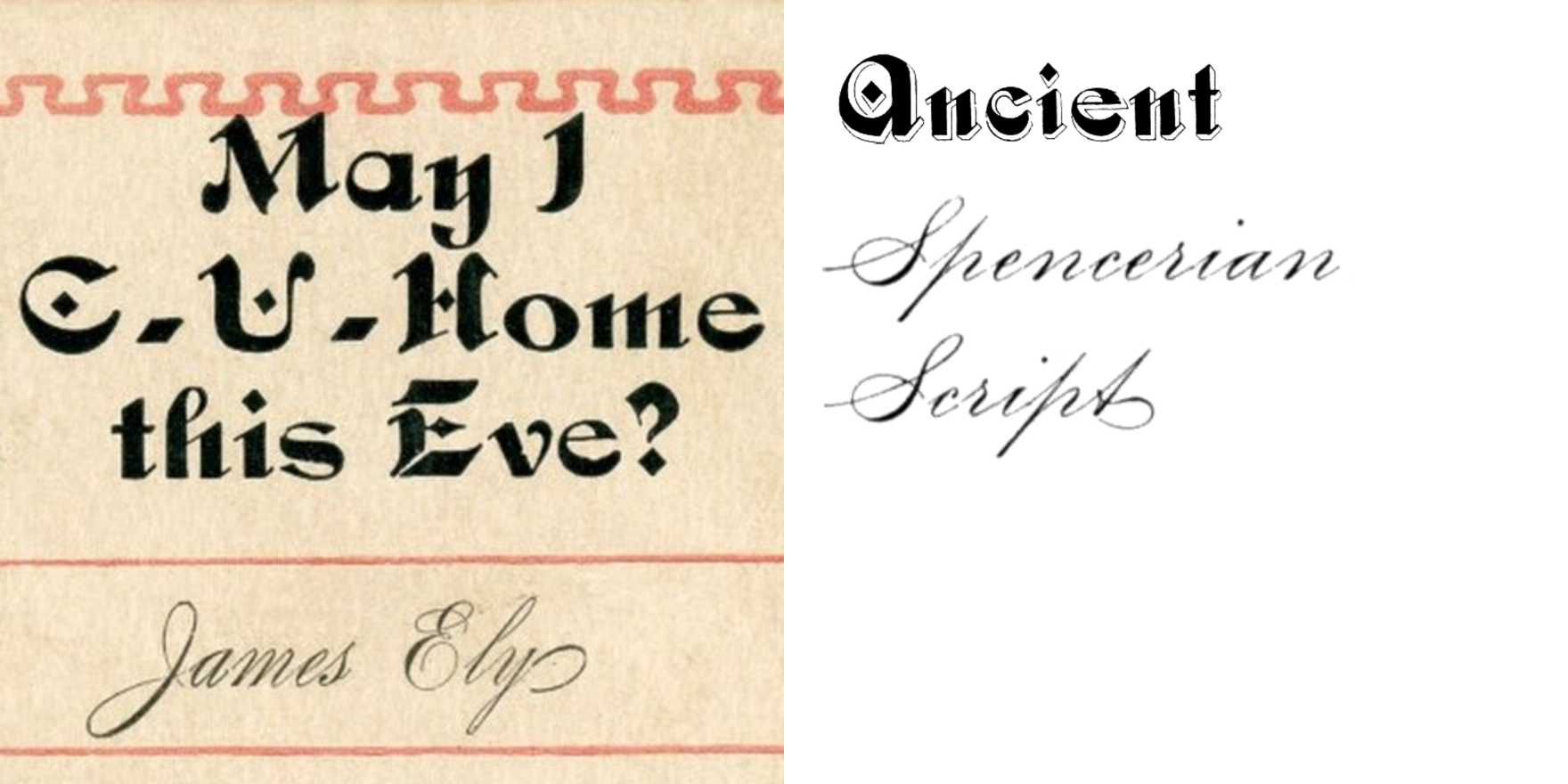 “May I C-U-Home This Eve?” acquaintance card - Fonts In Use